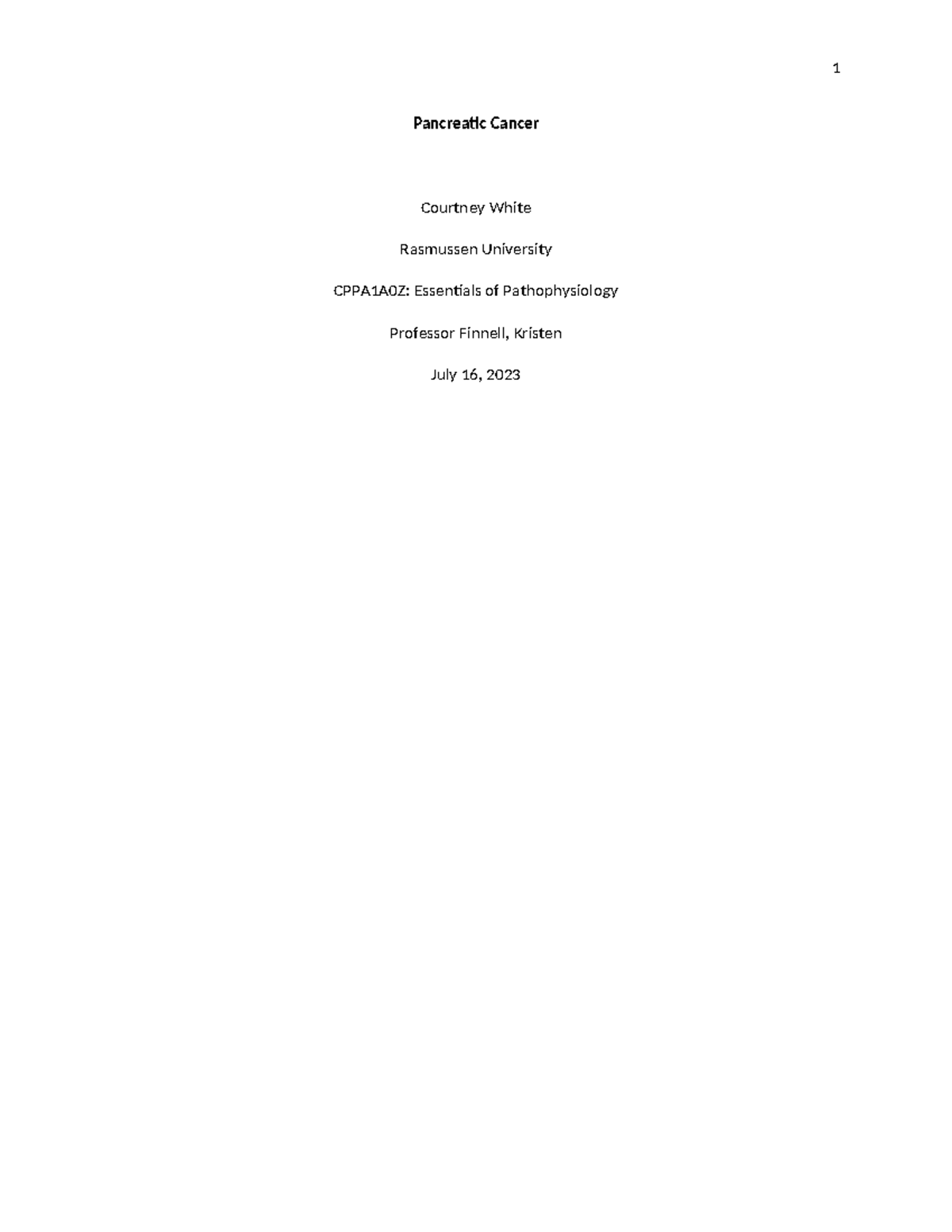 module 2 cancer assignment - Pancreatic Cancer Courtney White Rasmussen ...