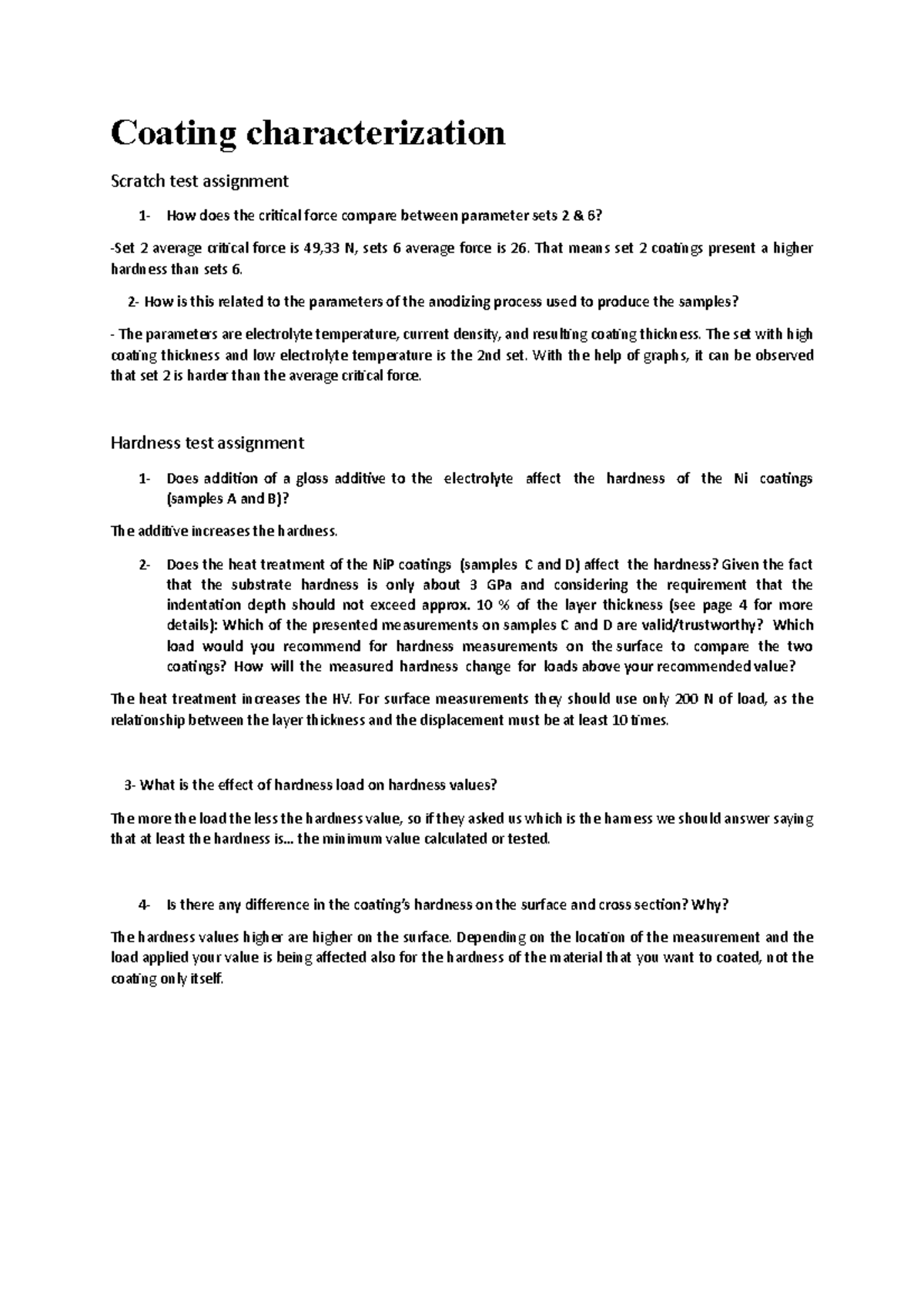 Coating characterization lab4 - Coating characterization Scratch test ...
