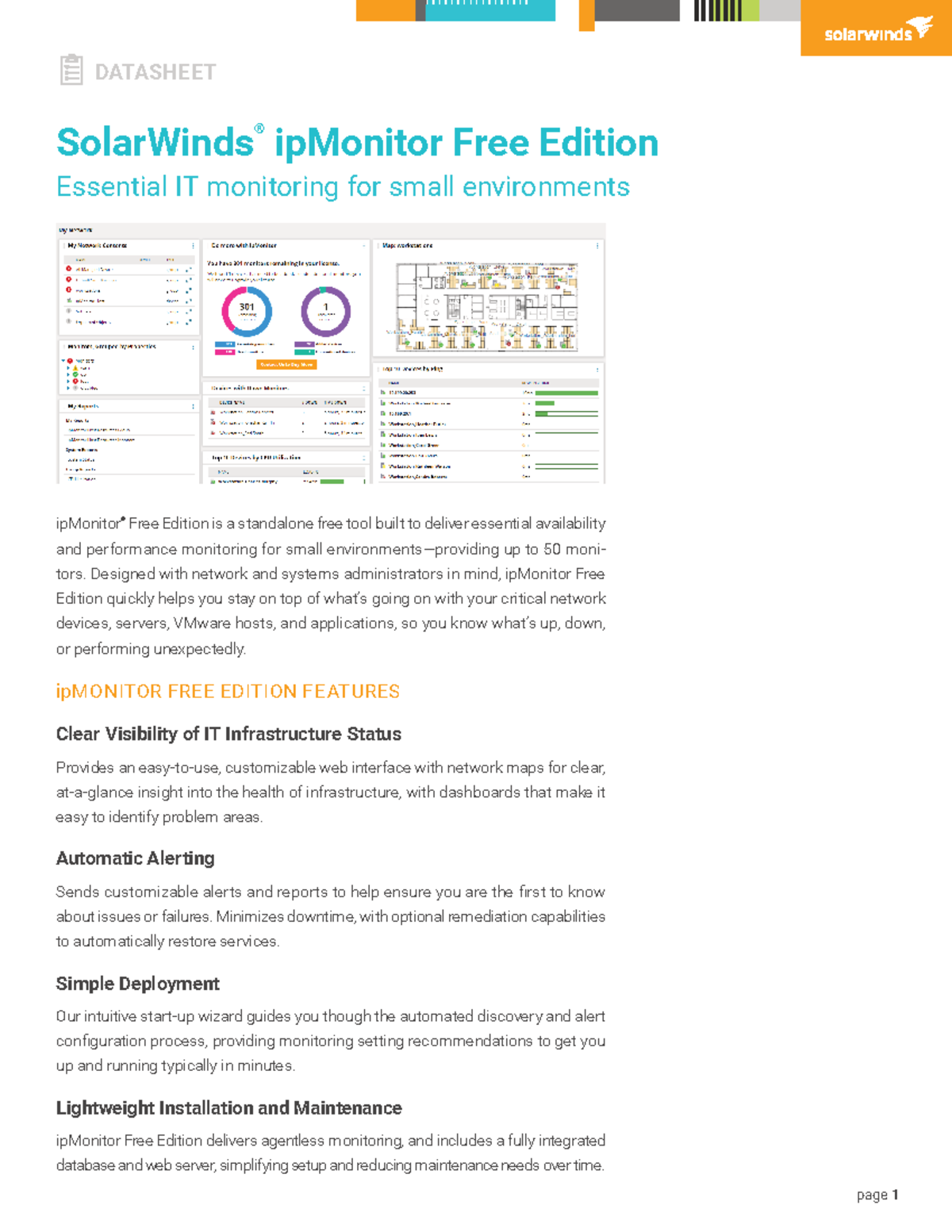 Ipmonitor free edition datasheet - page 1 DATASHEET SolarWinds ...