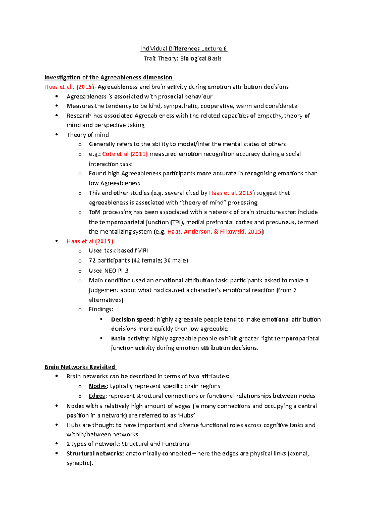 Individual Differences Lecture 6 - , (2015)- Agreeableness and brain ...