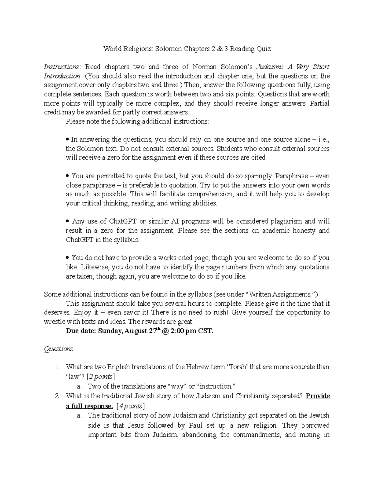 Solomon chapters 2-3 assignment NET - World Religions: Solomon Chapters ...