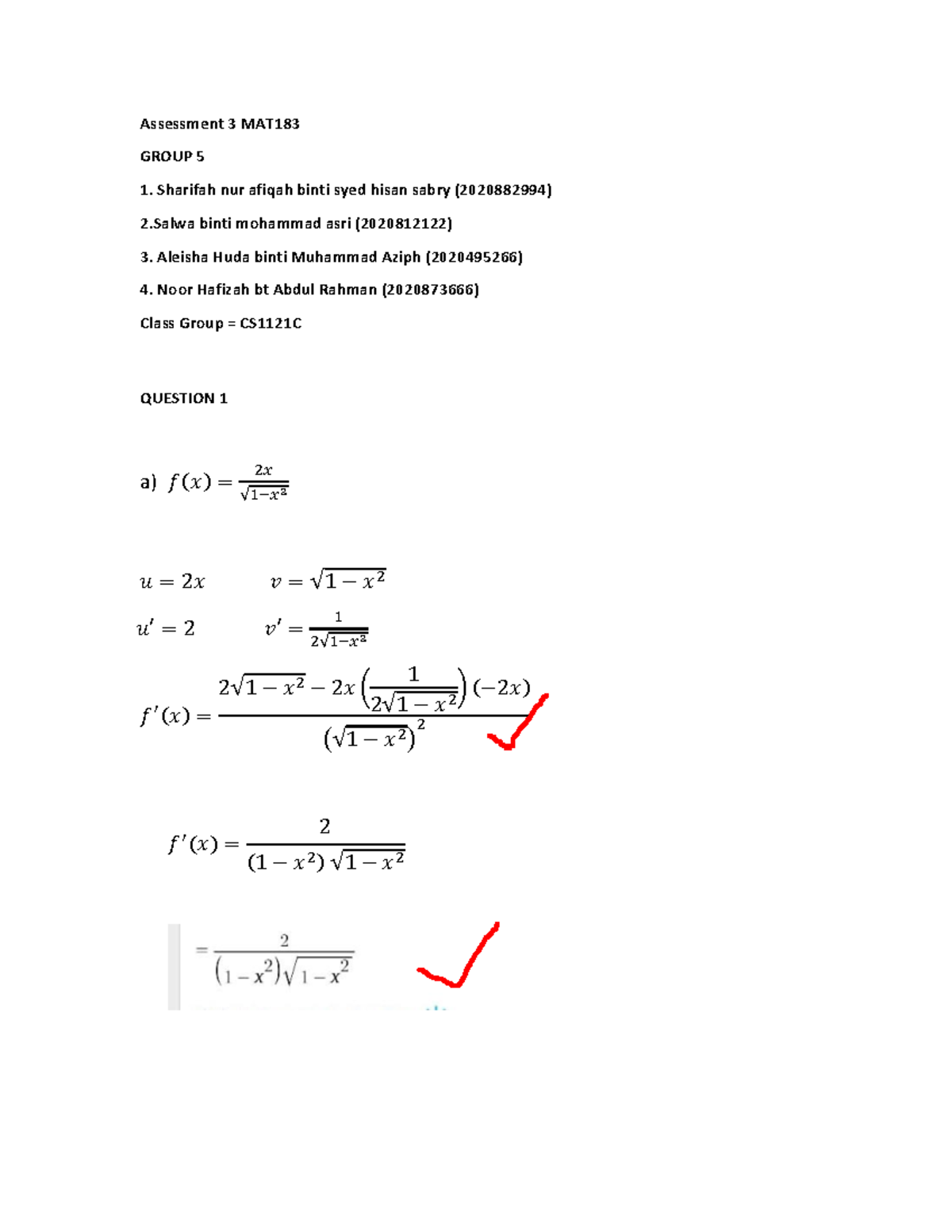 Assessment 3 calculus-converted (1) - Assessment 3 MAT GROUP 5 1 ...