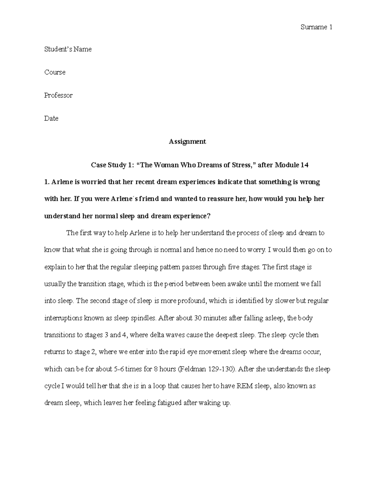 Assignment Case study - Student’s Name Course Professor Date ...