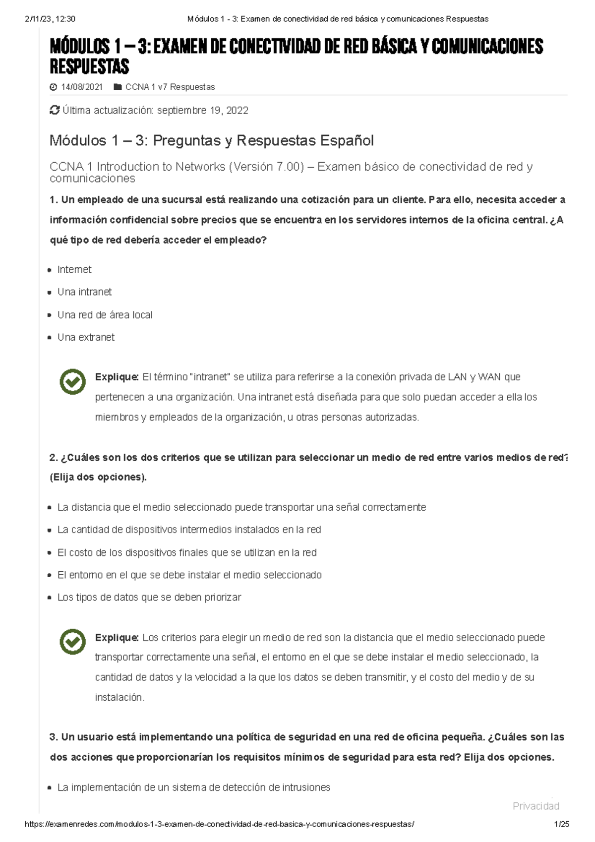 Módulos 1 - 3 Examen de conectividad de red básica y comunicaciones ...