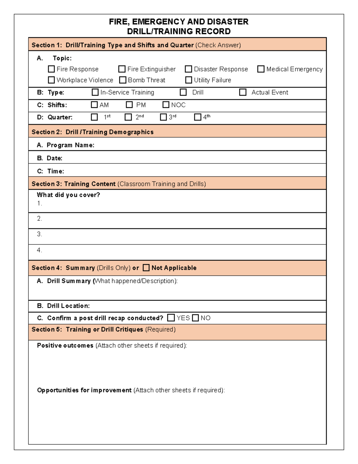 Drill Form - hjsdgjv - FIRE, EMERGENCY AND DISASTER DRILL/TRAINING ...