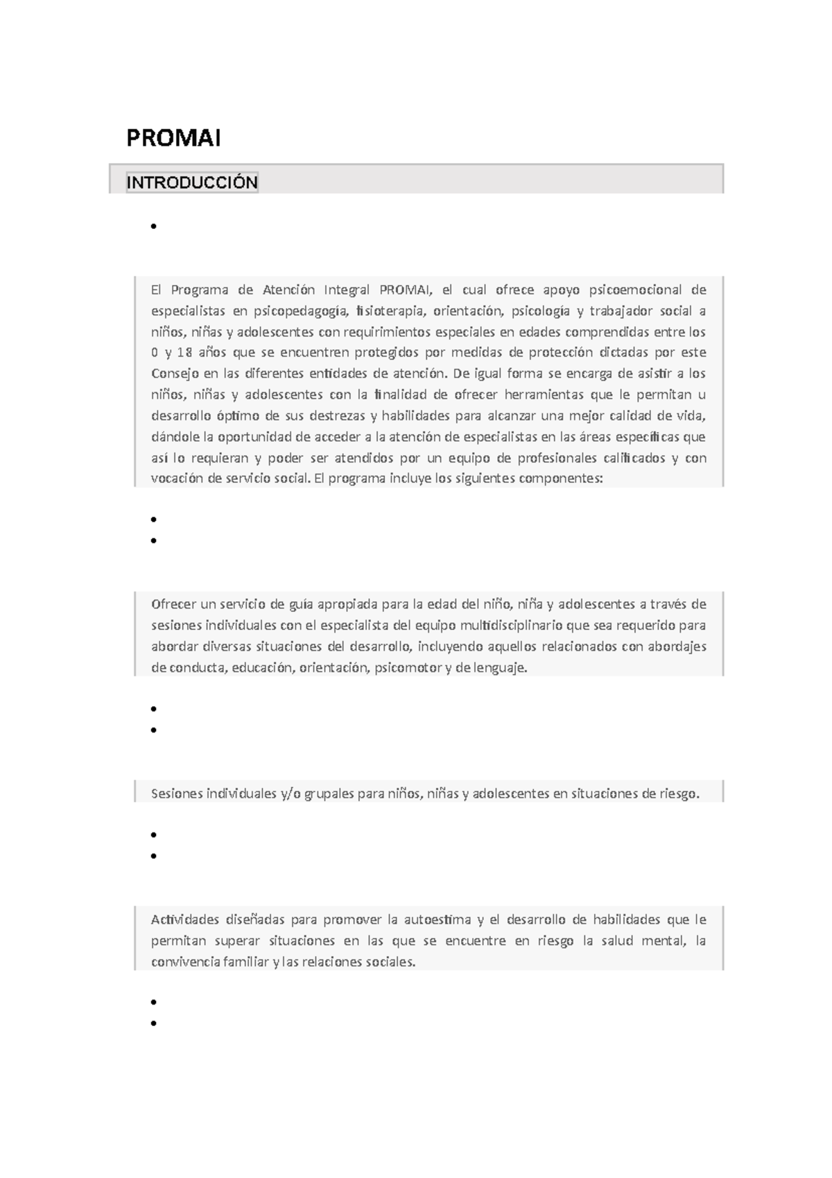 Promai - sdsdqrrwe - PROMAI INTRODUCCIÓN El Programa de Atención ...