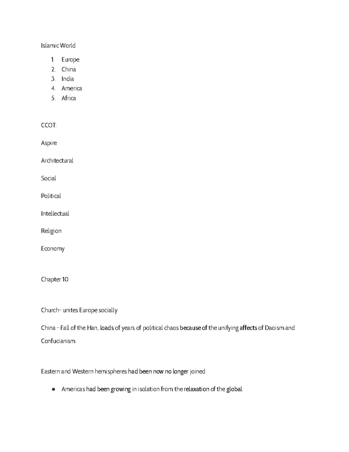 Early Civilizations Notes - Islamic World Europe China India America ...