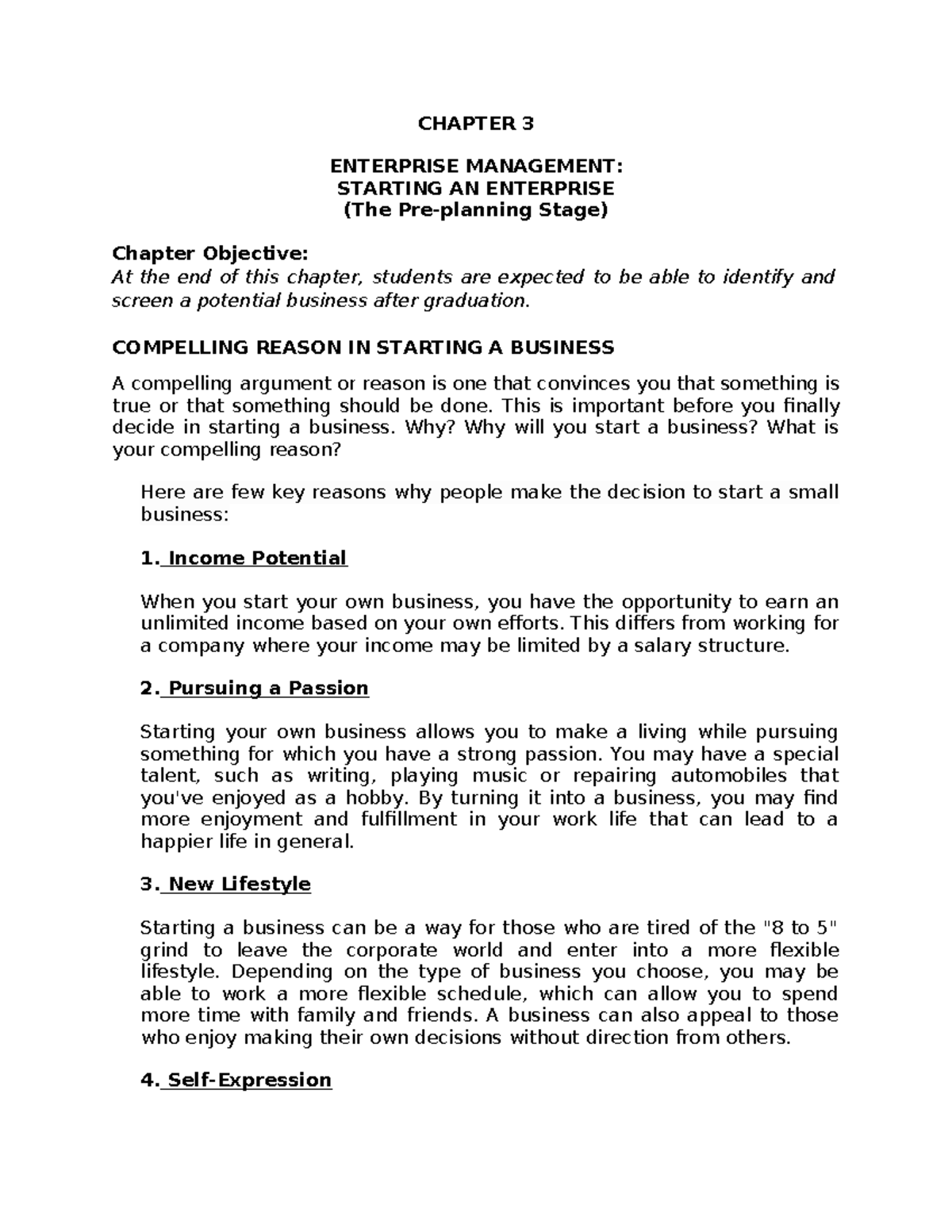 Entrep 1 Chapter 3 - Notes - CHAPTER 3 ENTERPRISE MANAGEMENT: STARTING ...