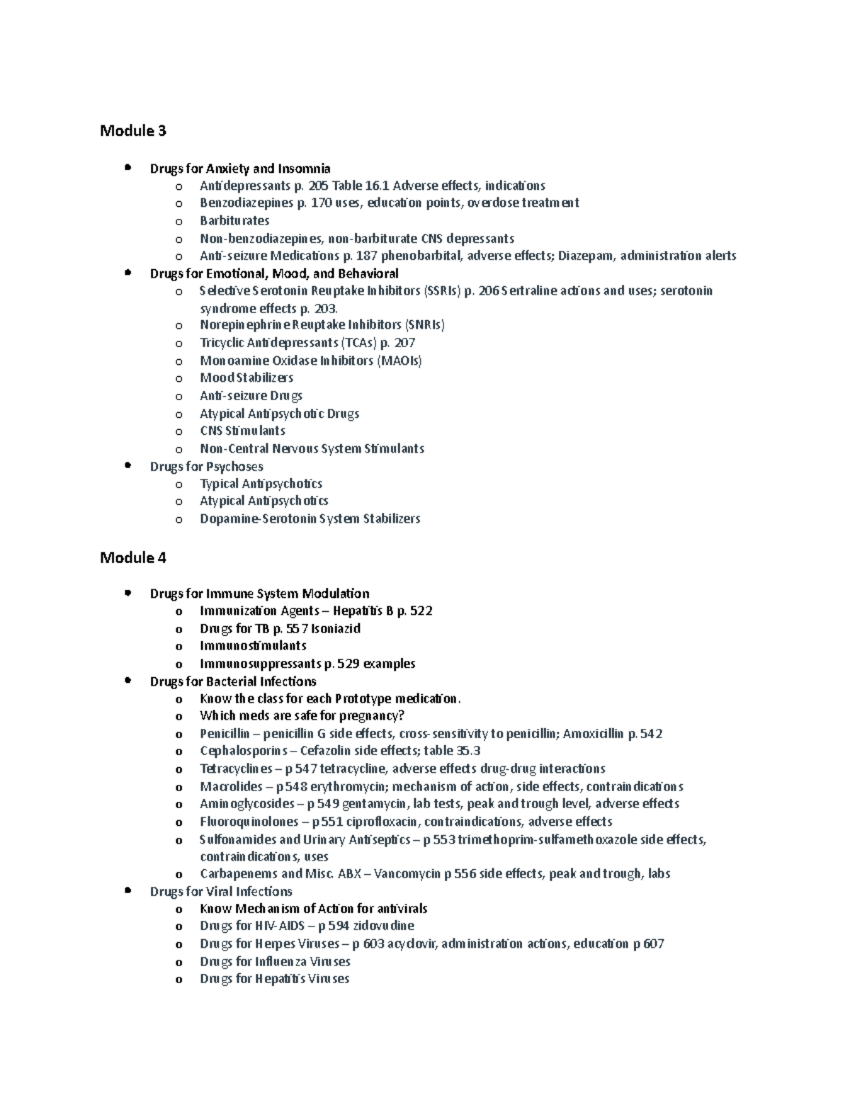 Module 3 and 4 review Pharm - Module 3 Drugs for Anxiety and Insomnia o ...