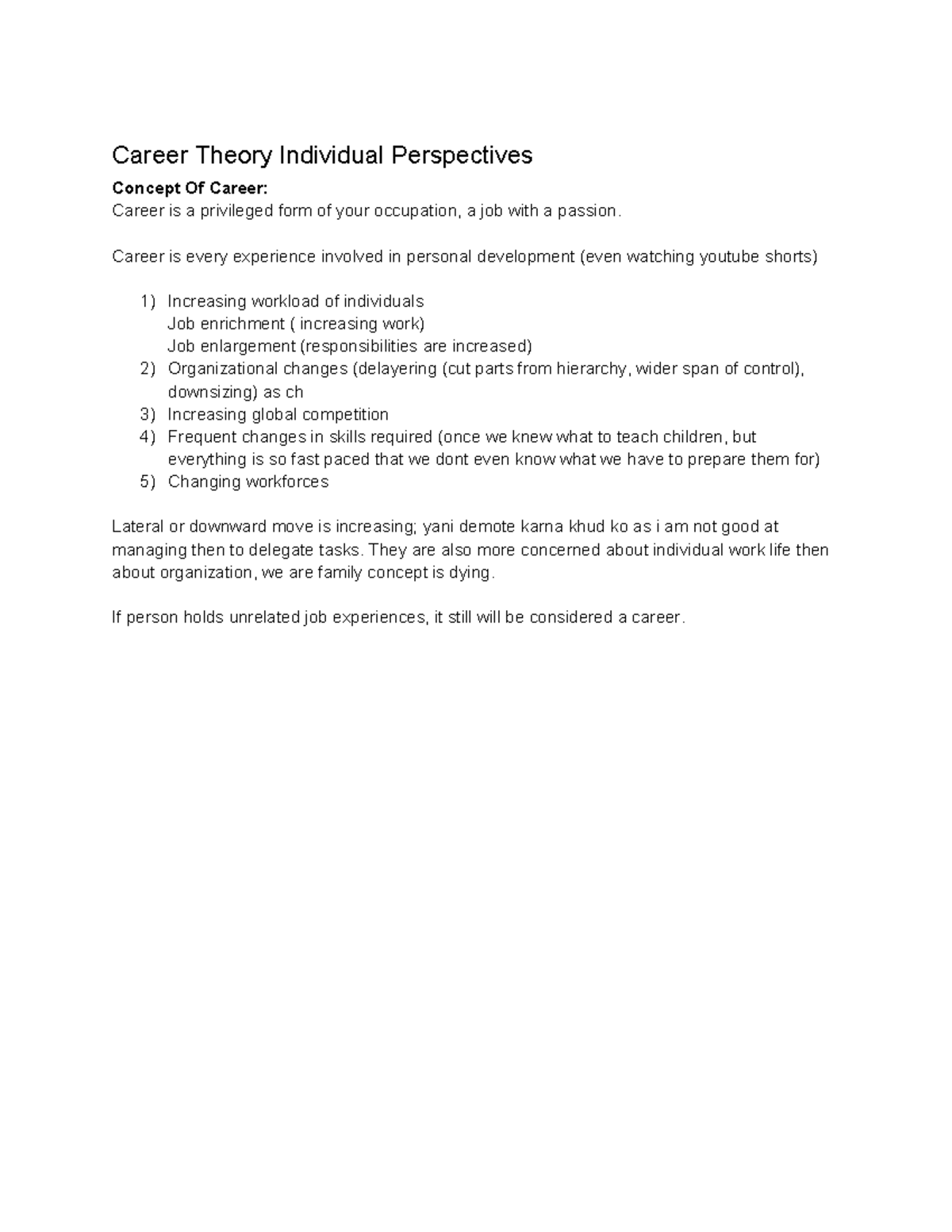 Career Theory Individual Perspectives lecture 4 - Career Theory ...