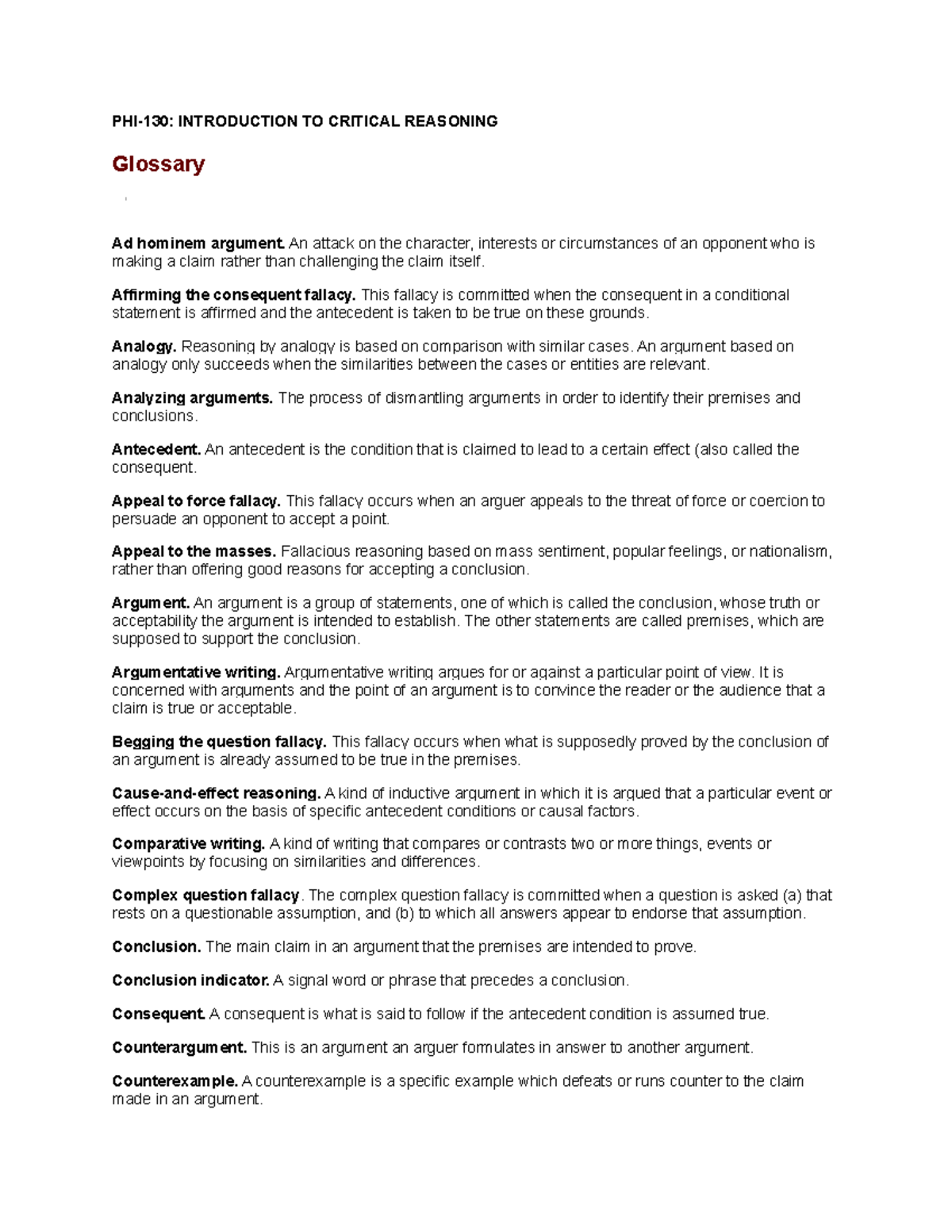 Terminology - This is English lessons. - PHI-130: INTRODUCTION TO ...