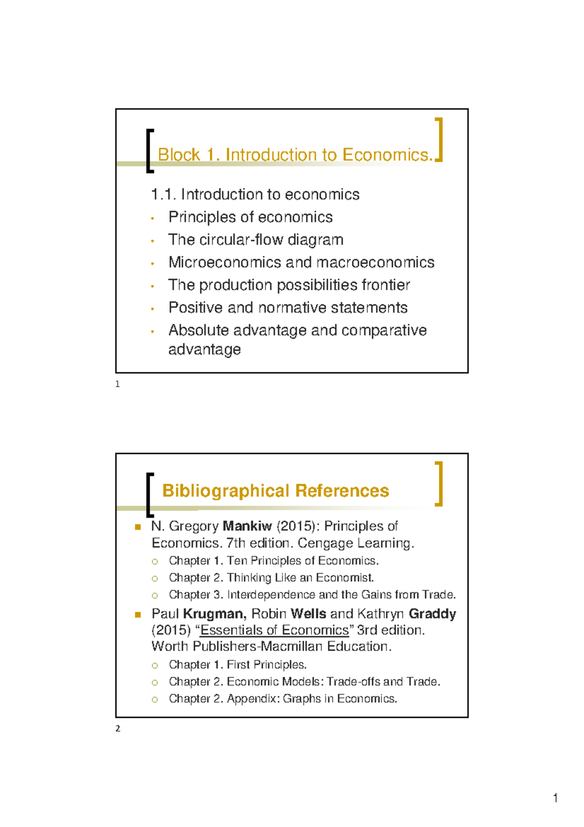 Block 1 Introduction to Economics - Block 1. Introduction to Economics ...