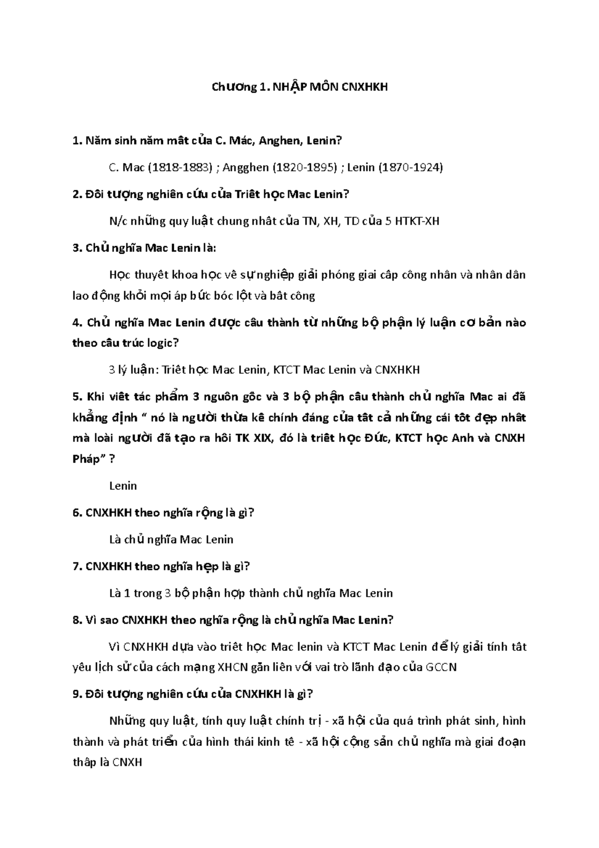 Chủ nghĩa xã hội - Ch ương 1. NH ẬP MÔN CNXHKH Năm sinh năm mấất c ủa C ...