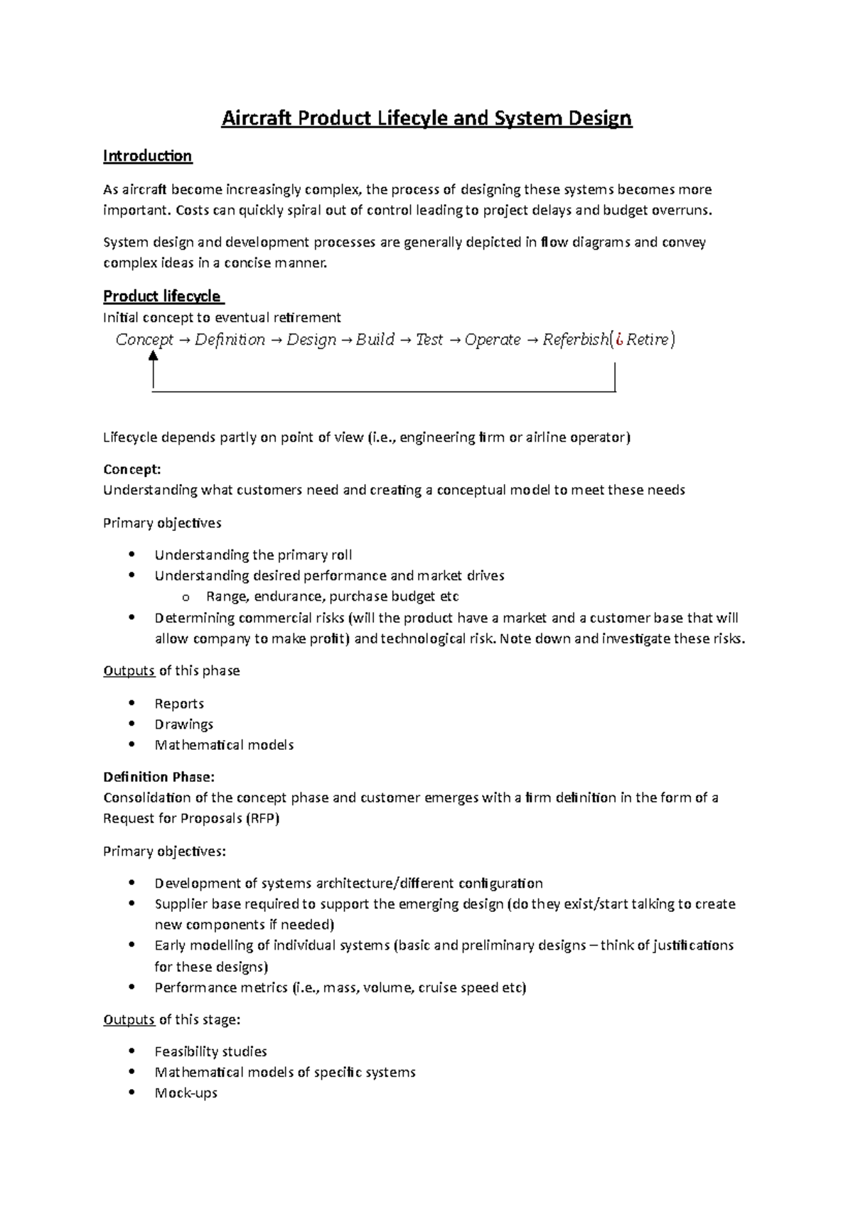Aircraft System Lifecycle Stages and Development - Aircraft Product ...