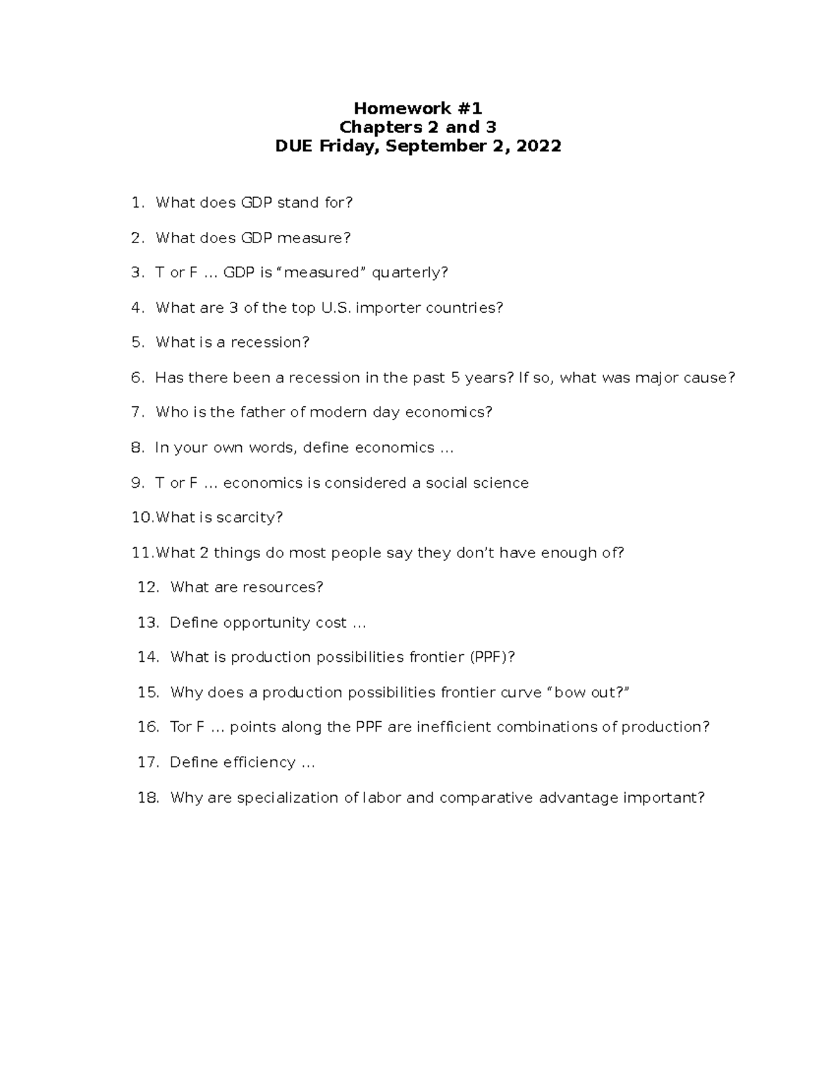Homework #1 Ch 2 & 3 Fall 2022 - Homework Chapters 2 and 3 DUE Friday ...