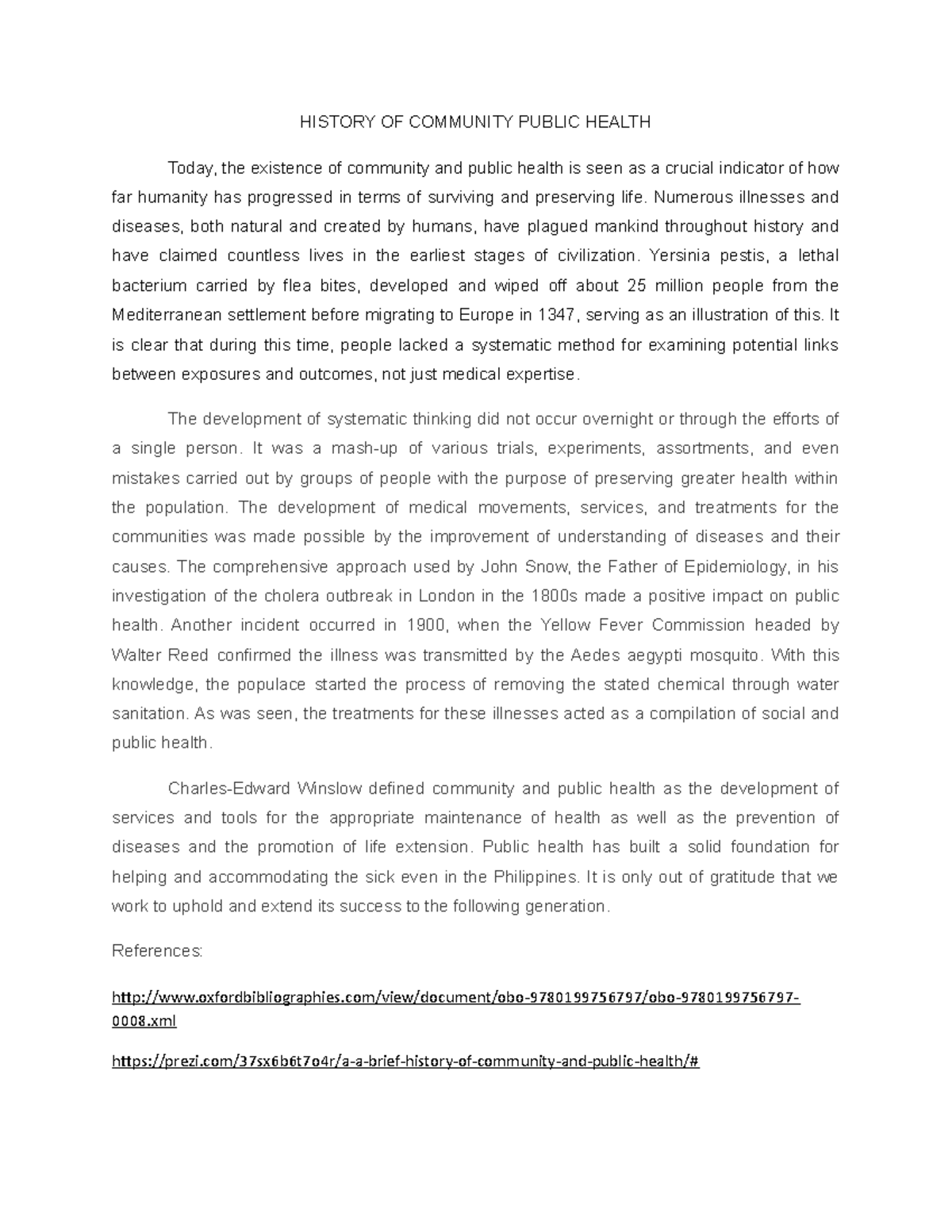 CPH - History OF Community Public Health - HISTORY OF COMMUNITY PUBLIC ...