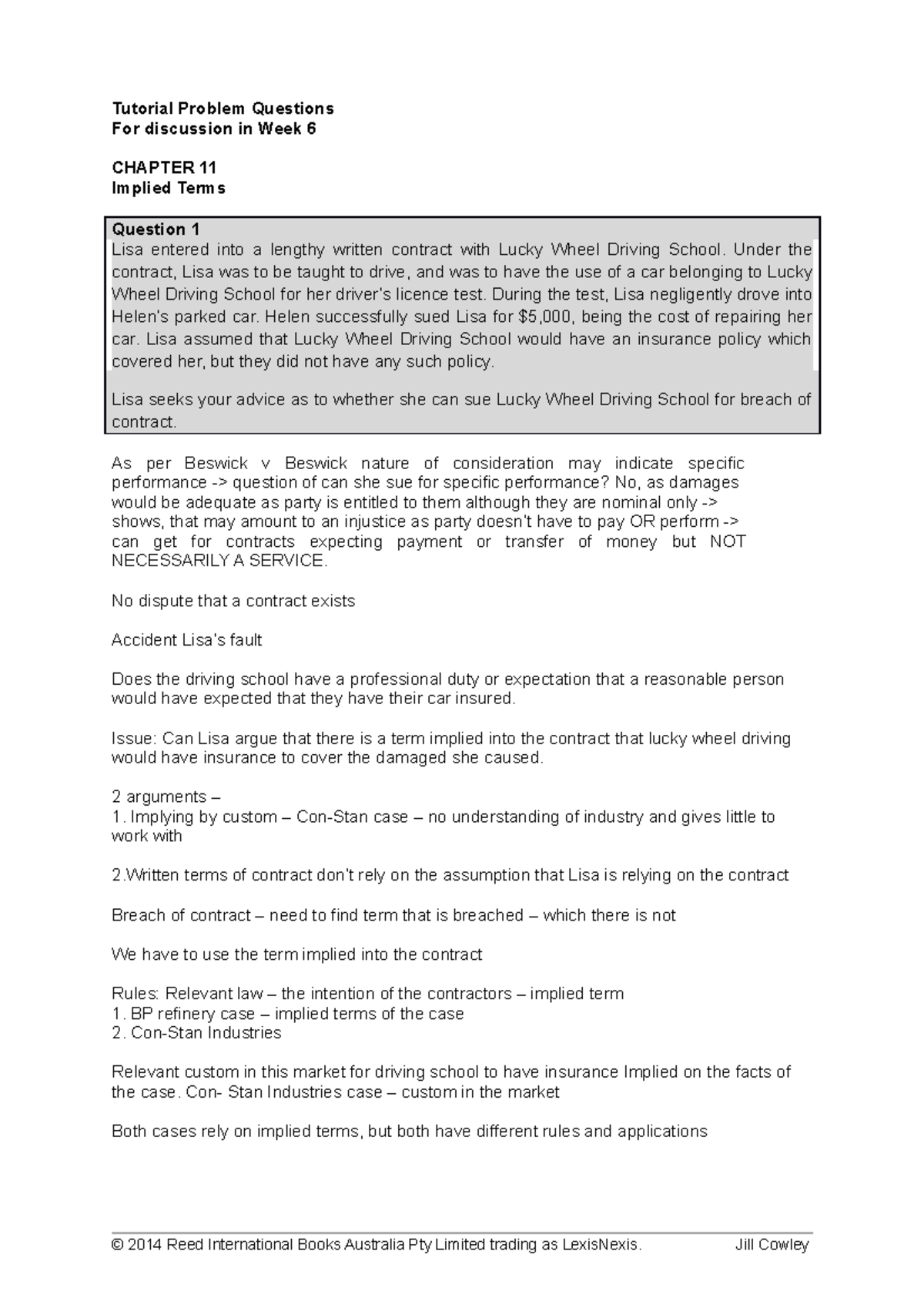 Tutorial Problems - Week 6 - Tutorial Problem Questions For discussion ...