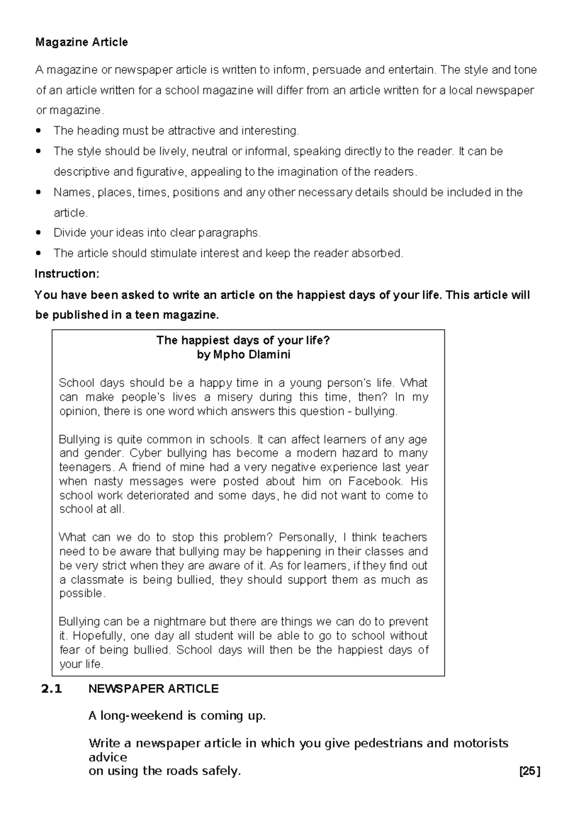 Magazine Article - It will help you - Magazine Article A magazine or ...