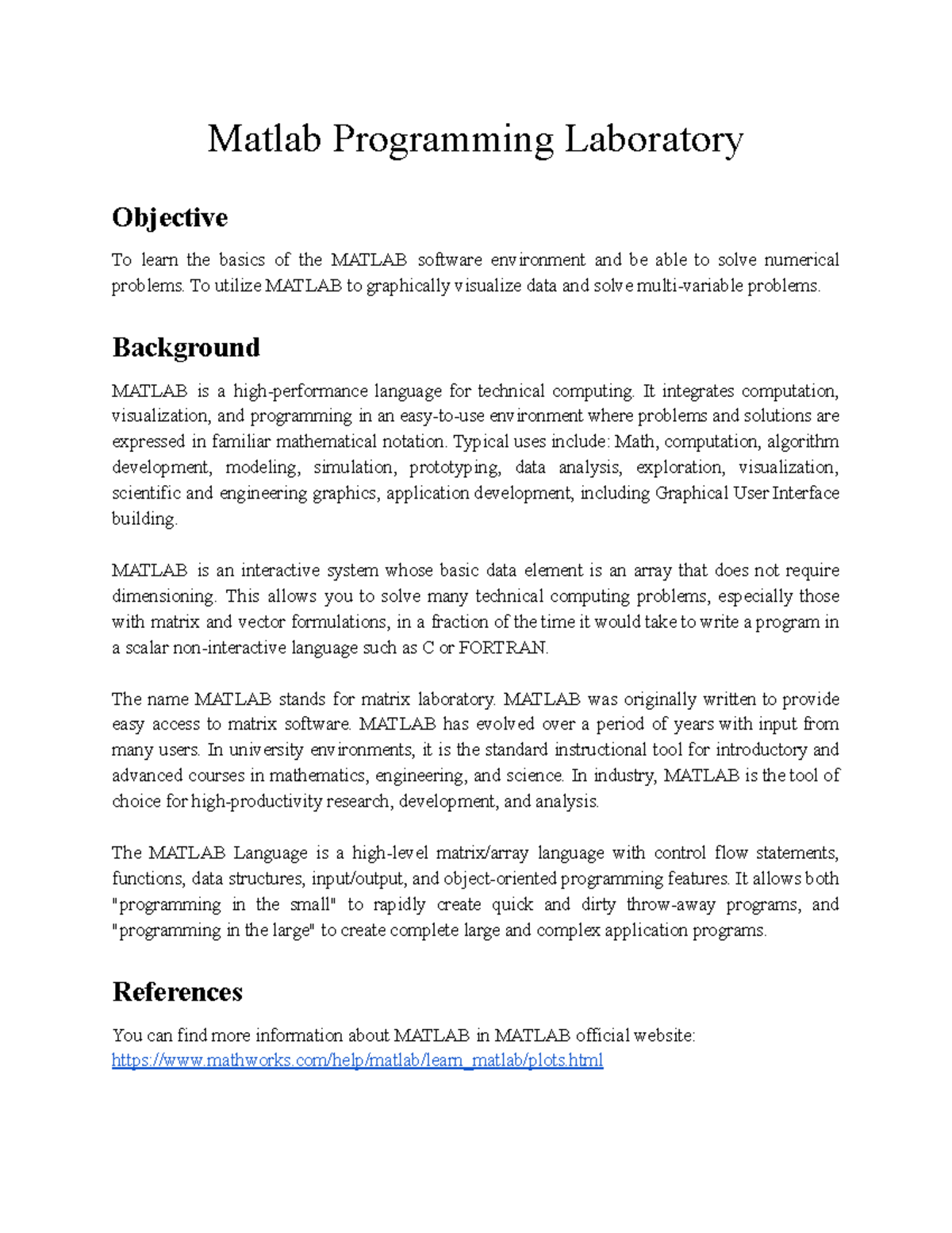 Matlab Answers and Screenshots - Matlab Programming Laboratory ...