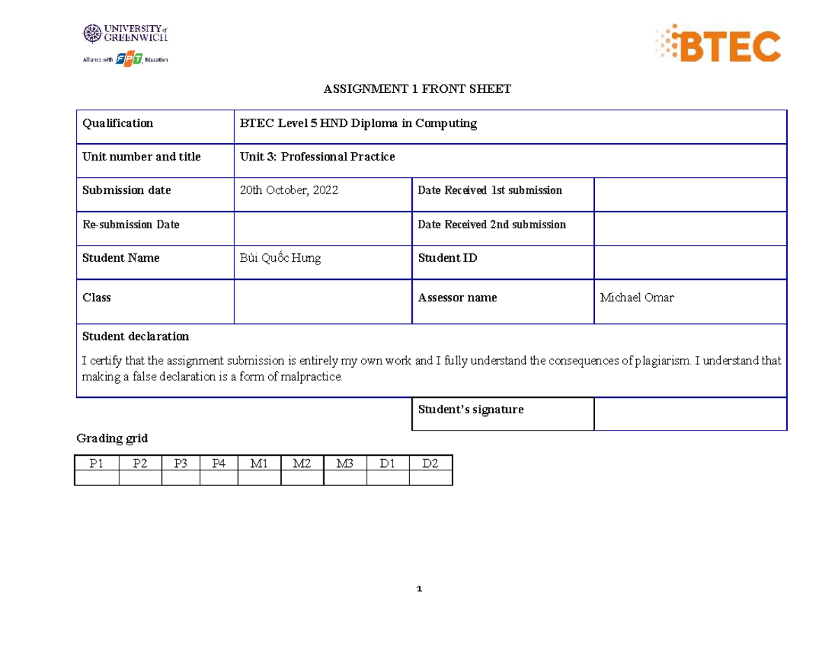 Greenwich-1622-Assignment-1-work-by-Bùi-Quốc-Hưng - Programming Languages - Studocu