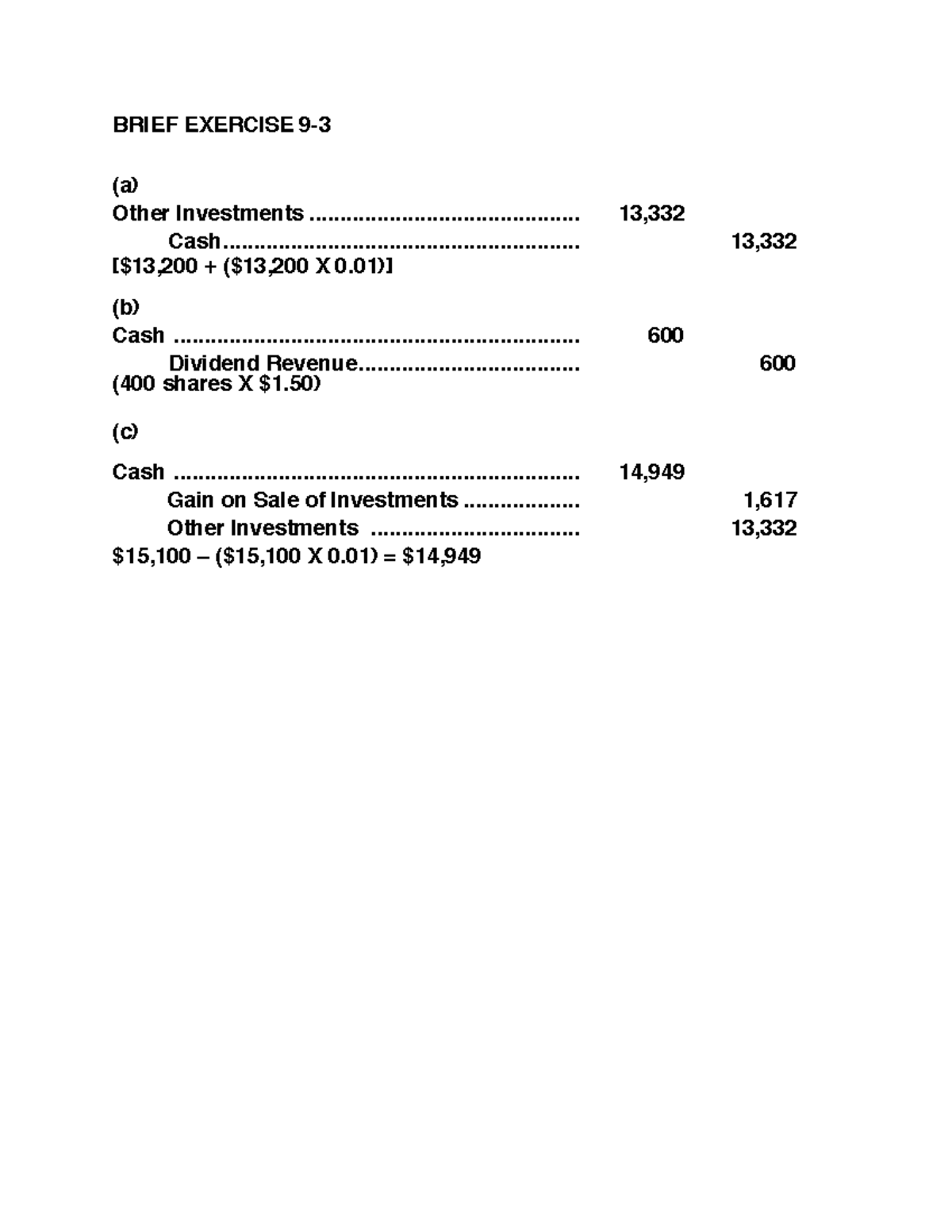 Chapter 9- Brief Exercise ( Solutions) - BRIEF EXERCISE 9-3 (a) Other ...