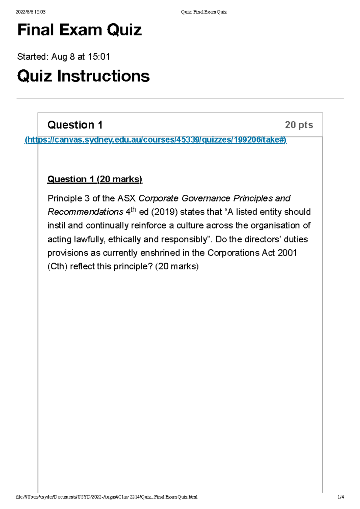 Quiz Final Exam Quiz - Final Exam Quiz Started: Aug 8 at 15: Quiz ...