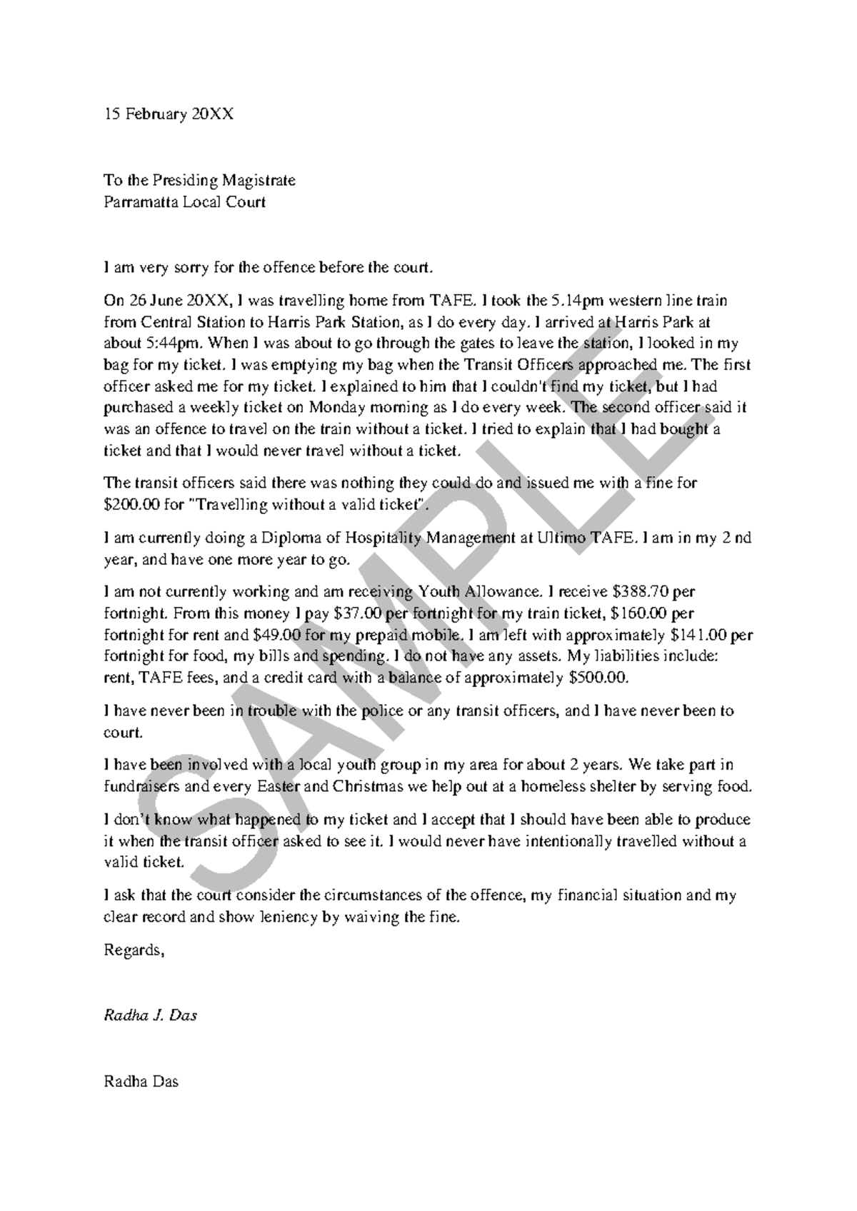 Sample written submissions - 15 February 20XX To the Presiding ...