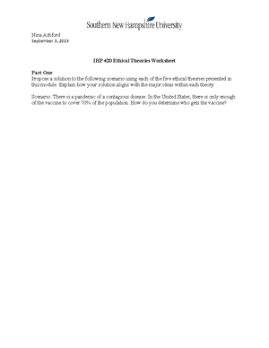 IHP 420 Worksheet 2 - IHP 420 Describe the Case Worksheet Issue (What ...