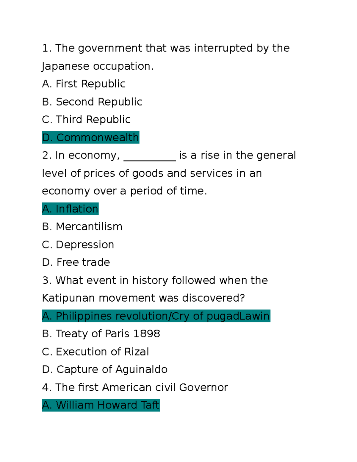 Quiz-2 - Quiz-2 - The government that was interrupted by the Japanese ...