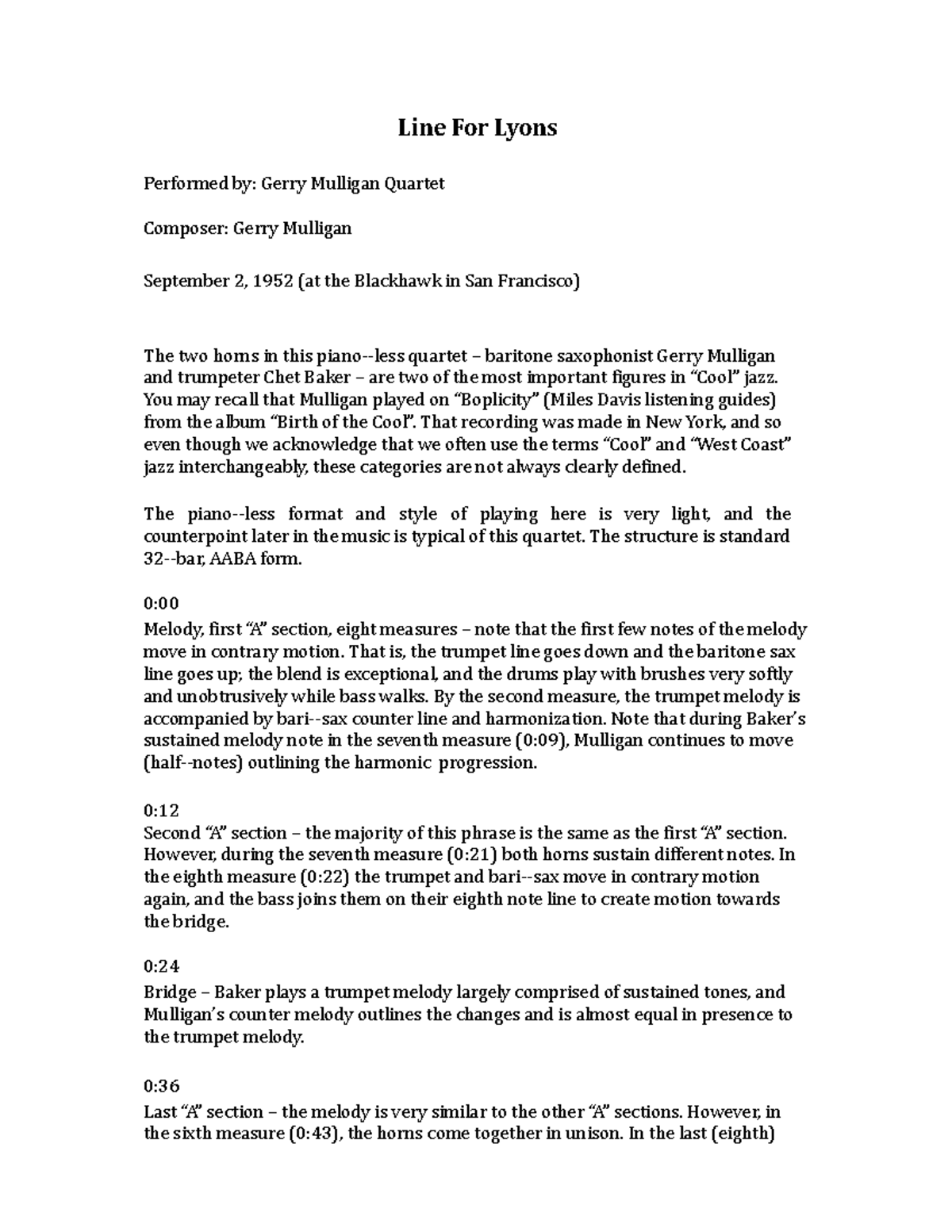 Line For Lyons Listening Guide - Line For Lyons Performed by: Gerry ...