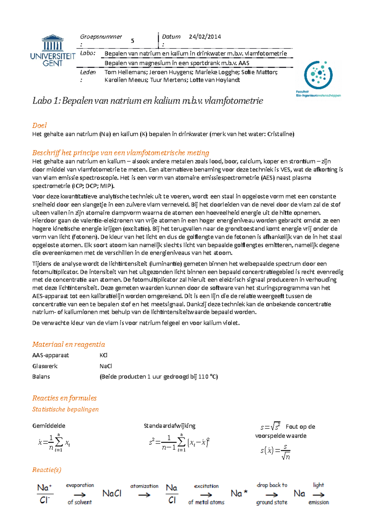 Laboverslag (oefening 2) Practicum - M Groepsnummer : 5 Datum : 24/02/ Labo: Bepalen van natrium ...