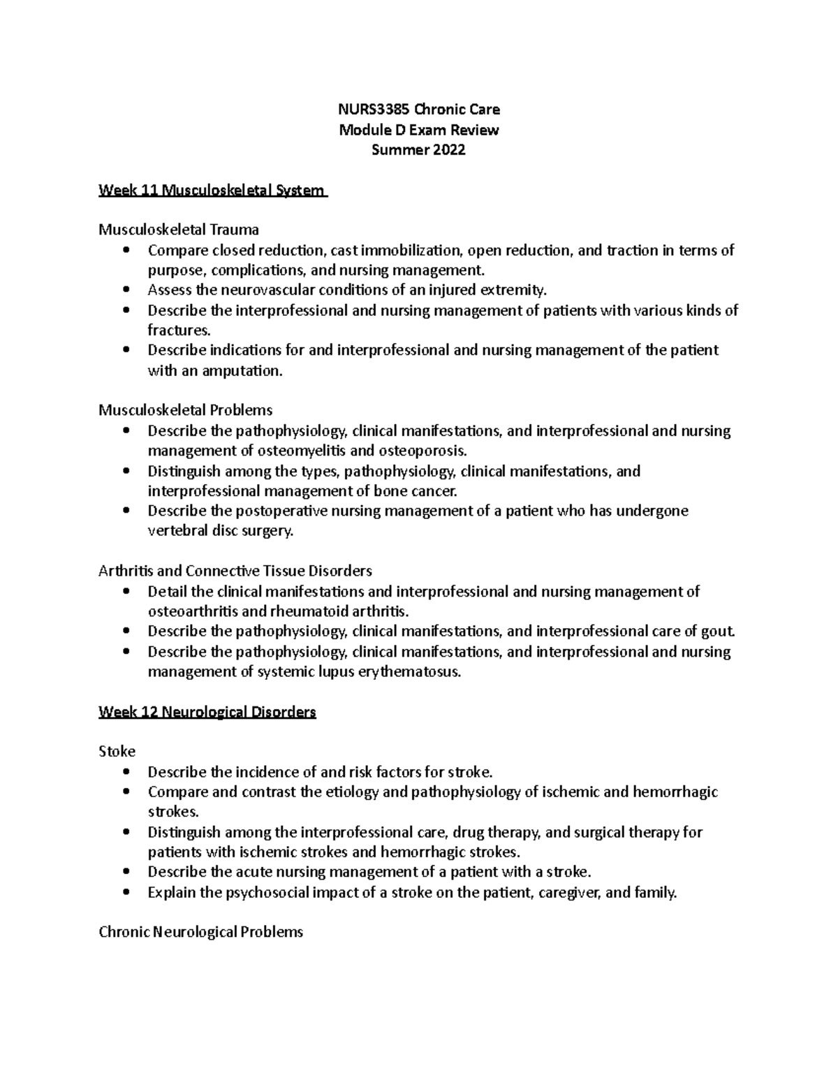 NURS3385 Mod D Exam Review Su22 - NURS3385 Chronic Care Module D Exam ...