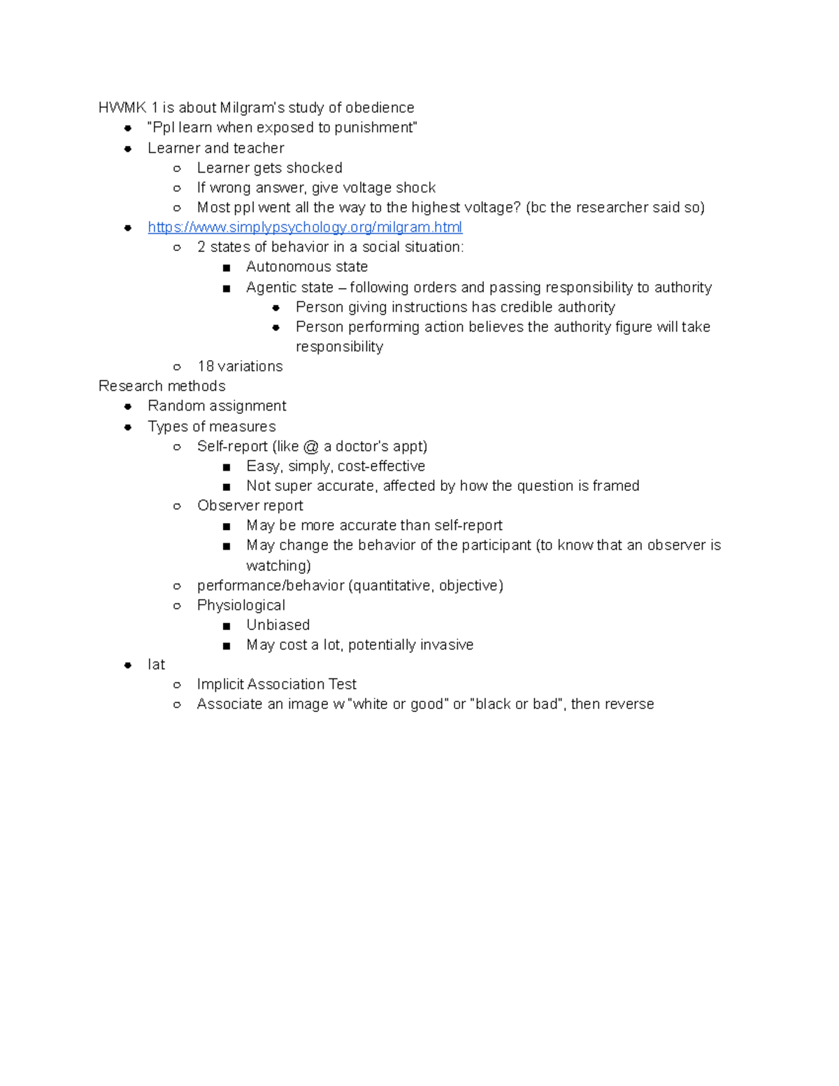 Introduction notes - HWMK 1 is about Milgram’s study of obedience “Ppl ...