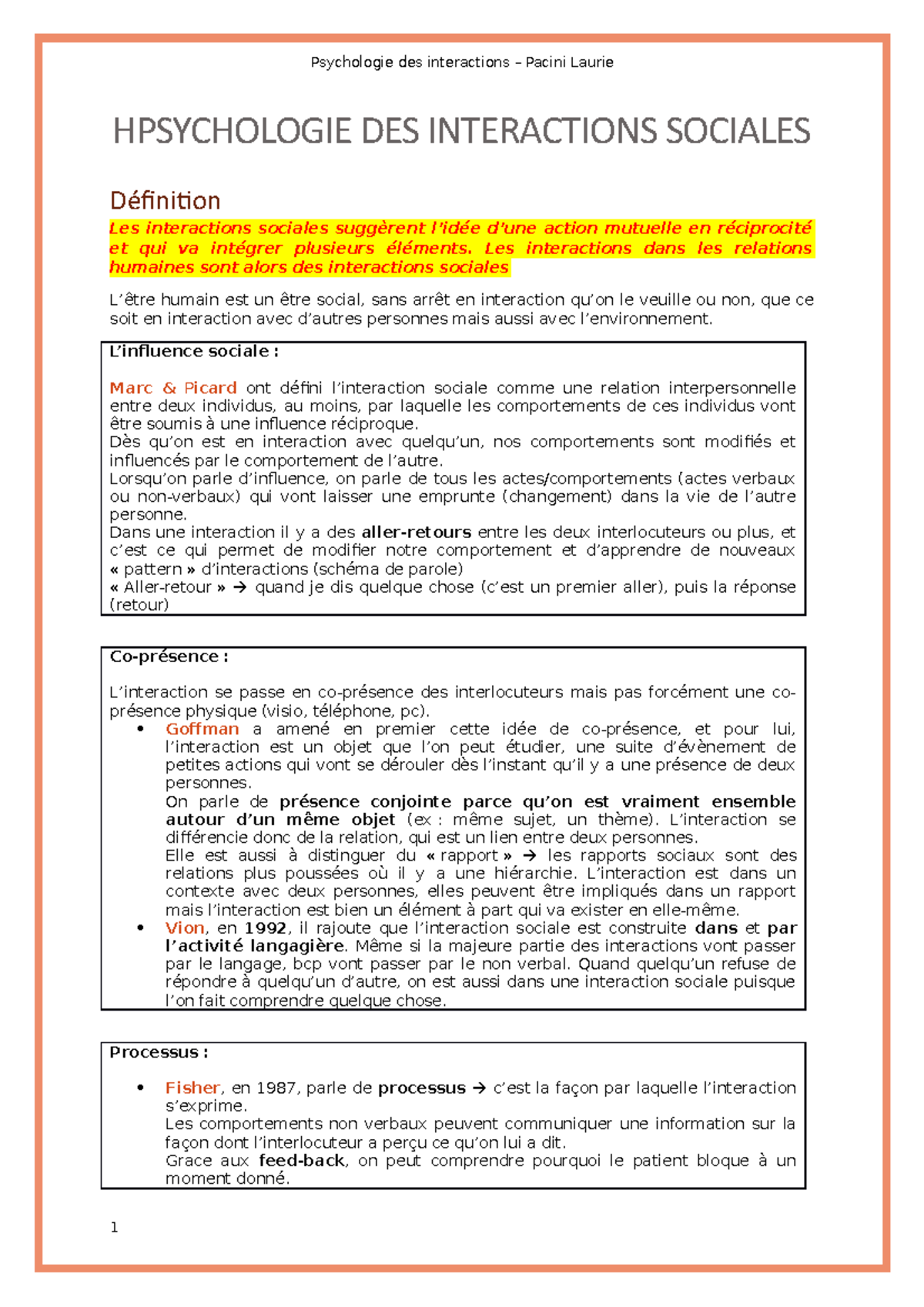 CM 1 Psychologie des interactions - HPSYCHOLOGIE DES INTERACTIONS ...