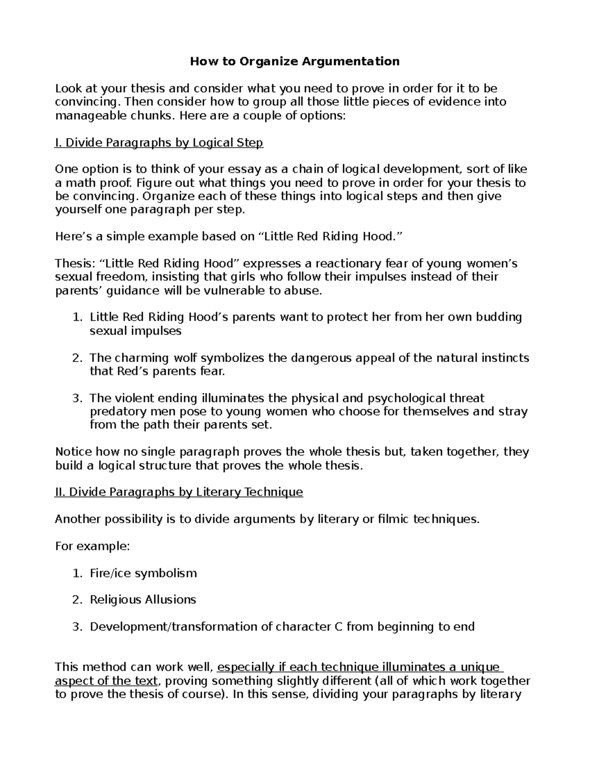 Dividing Body Paragraphs - How to Organize Argumentation Look at your ...