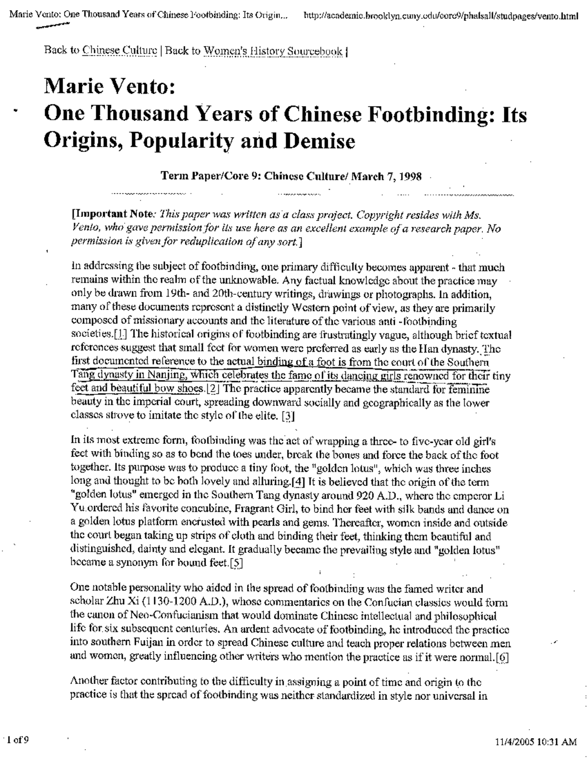 Footbindingin China - HIST 121 - Studocu