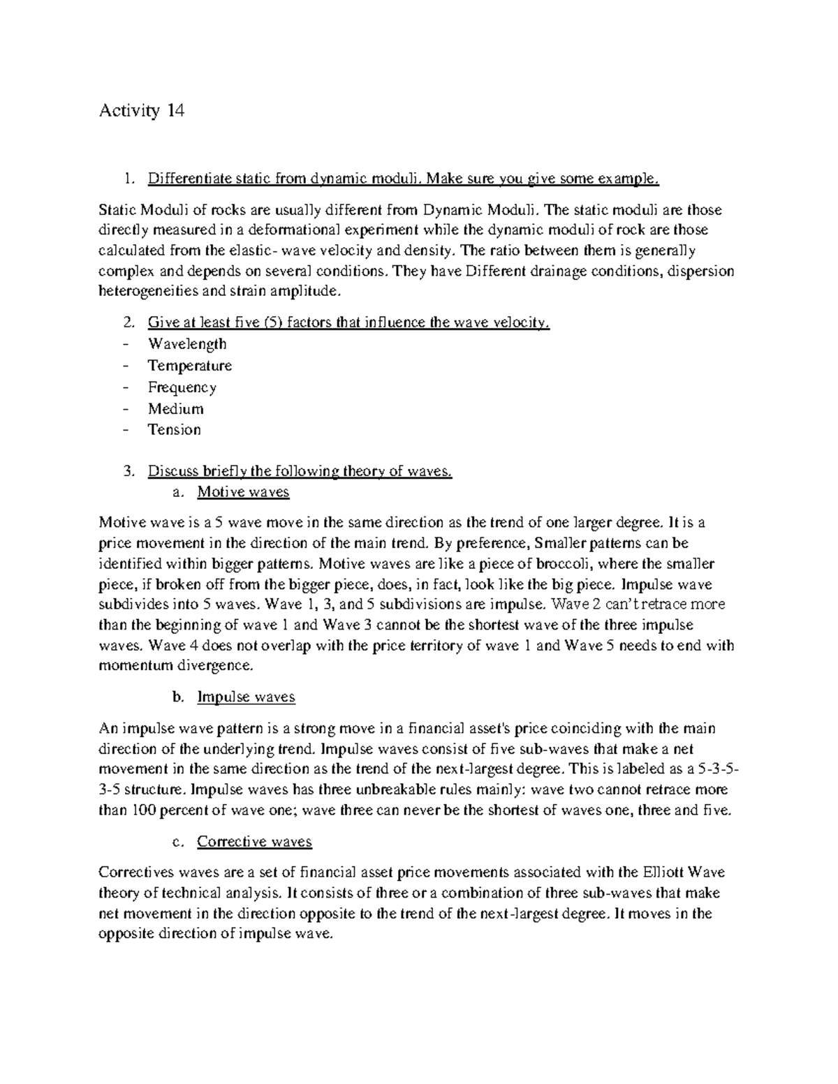 Activity 14 HR - waves - Activity 14 Differentiate static from dynamic ...