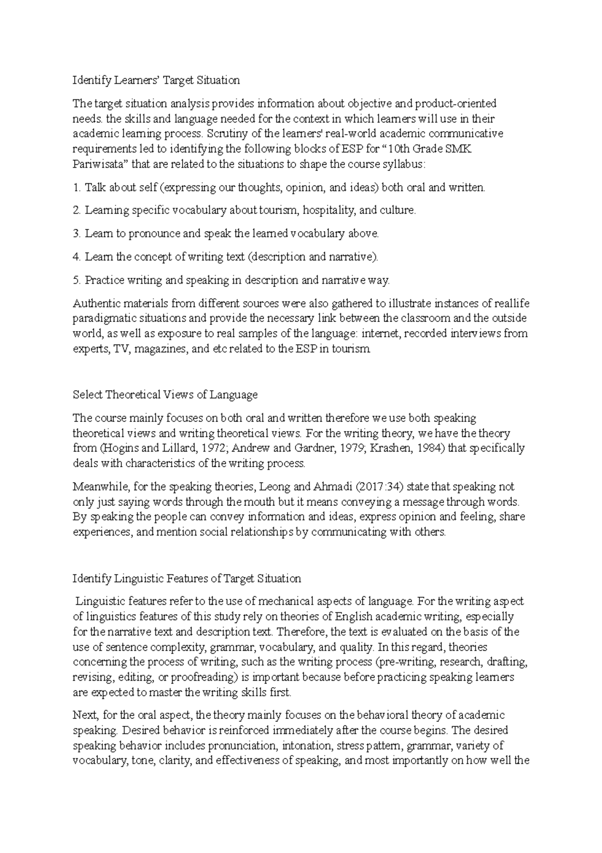 Identify Learners target situation smk pariwisata - Identify Learners ...