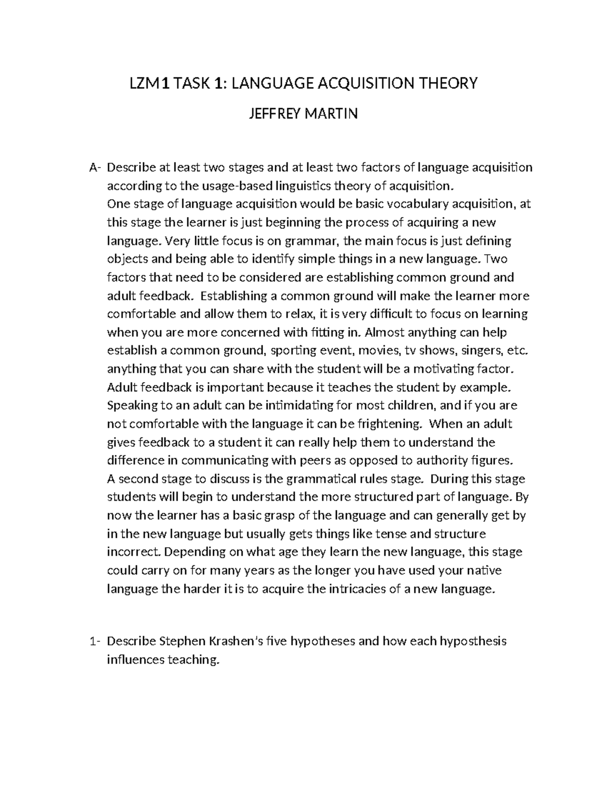 language production, theory and acquisition task 1 - LZM1 TASK 1 ...