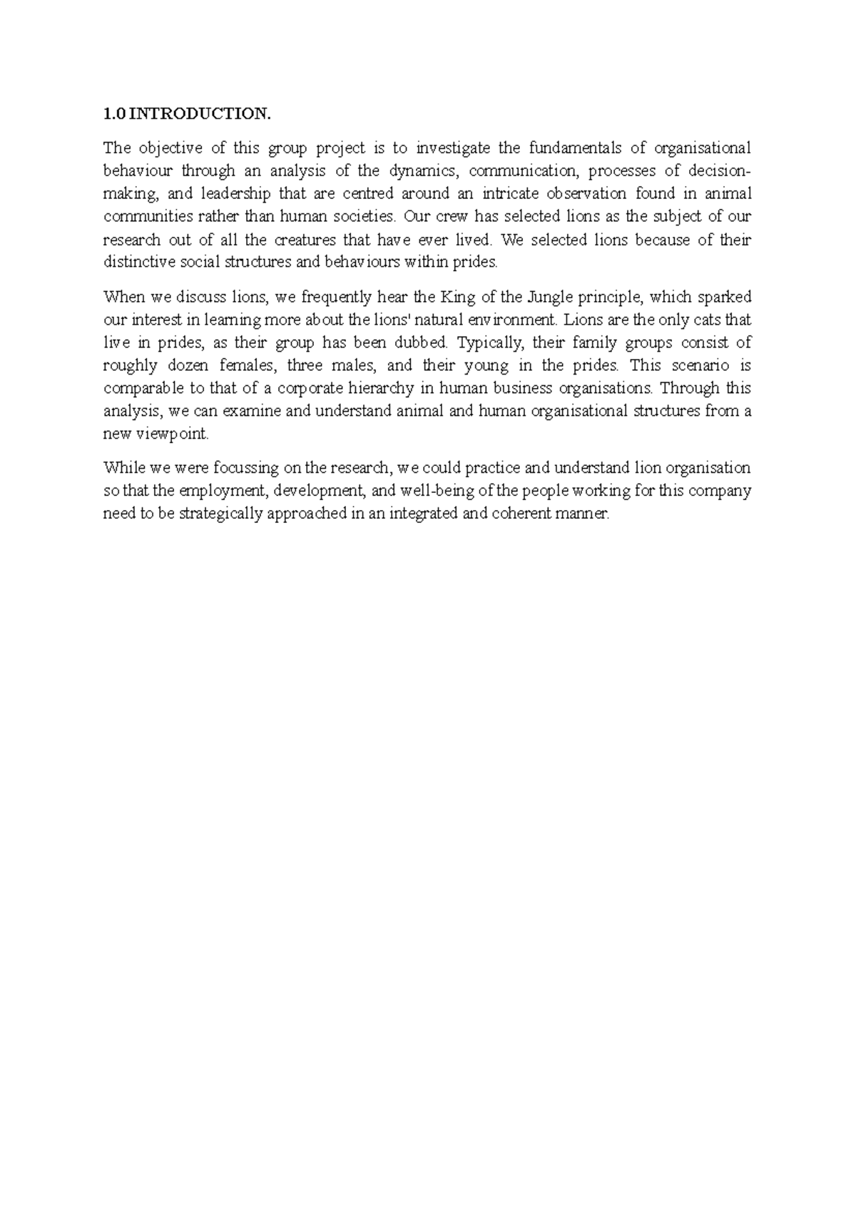 OB report - introduction and objective - 1 INTRODUCTION. The objective ...