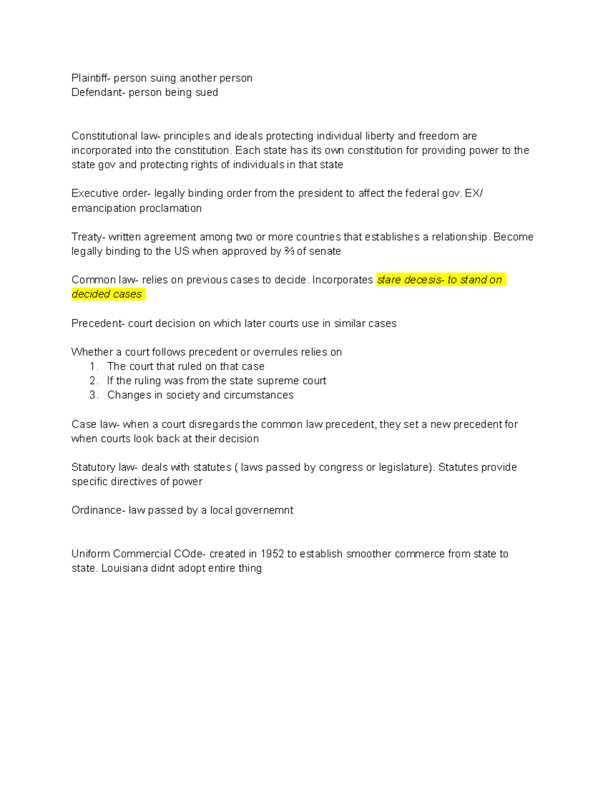 Exam 1 - Exam - Plaintiff- person suing another person Defendant ...