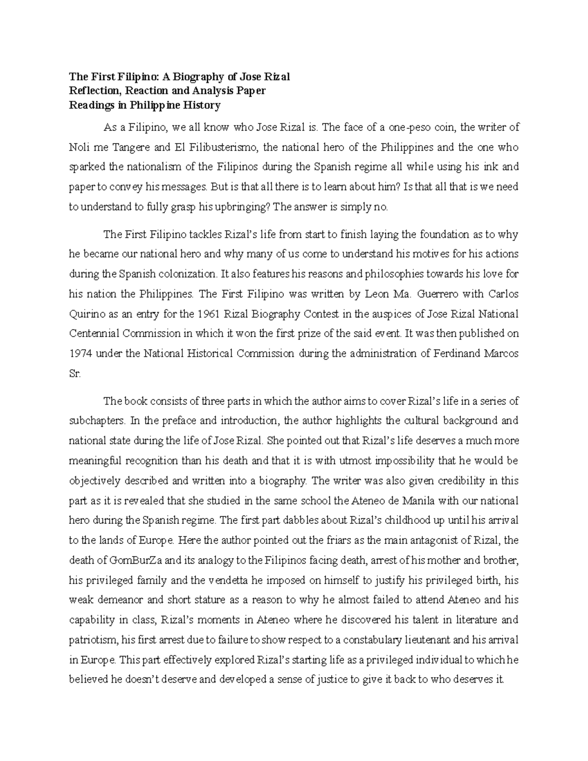 The First Filipino Analysis - The First Filipino: A Biography of Jose ...