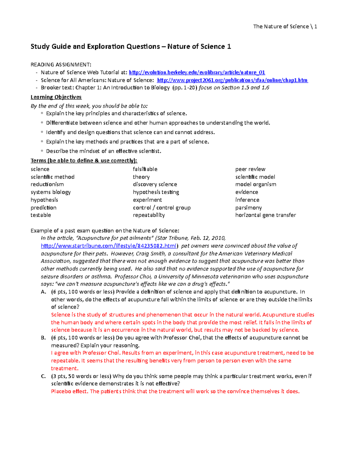 Study Guide 1 - Nature of Science - Study Guide and Exploration ...