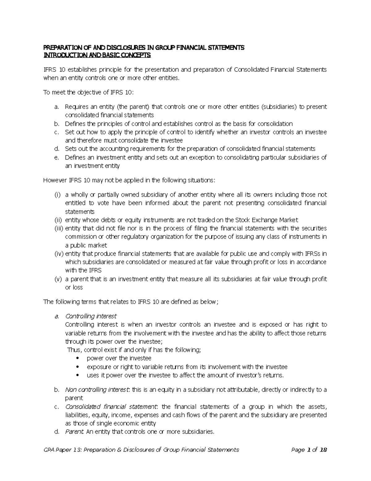 Topic 2 Preparation OF AND Disclosures IN Group Financial Statements ...