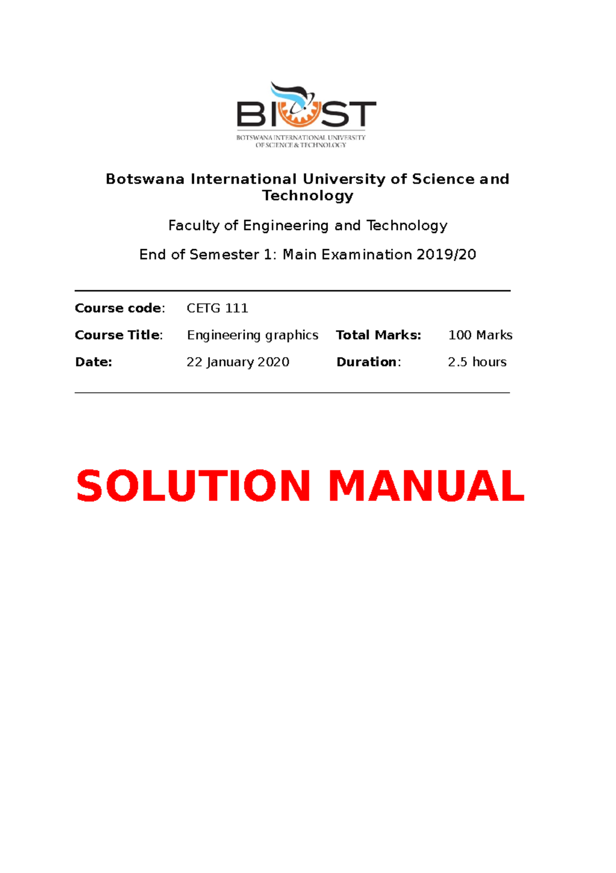 CETG 111 MAIN Examination (2019-2020) Solution Manual - Botswana ...
