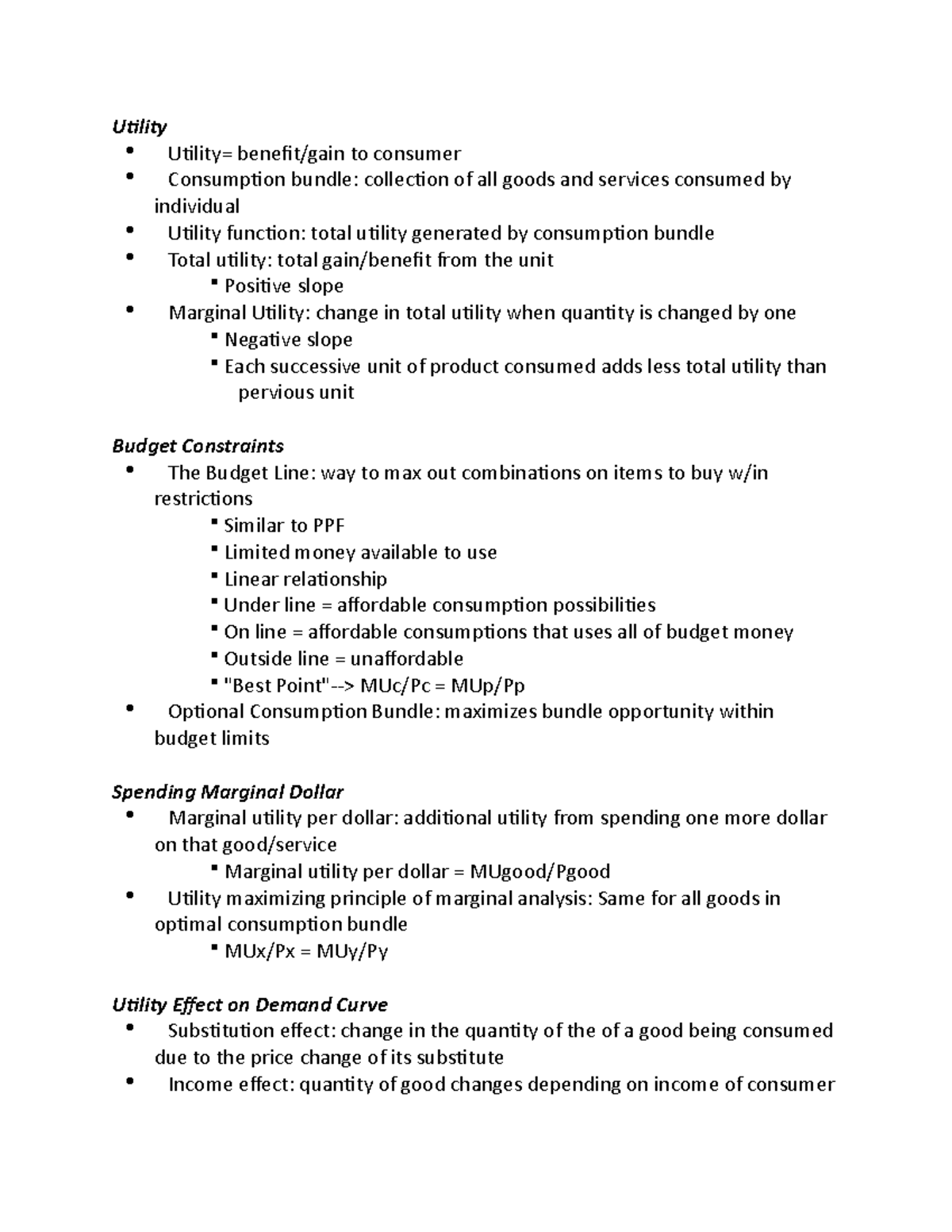 Chapter 10: Factors underlying demand - Utility Utility= benefit/gain ...