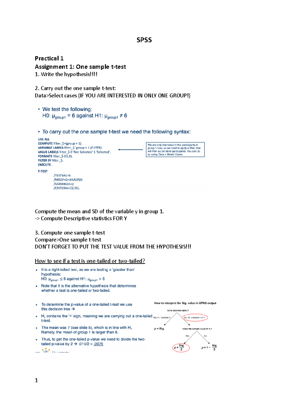 SPSS ERM - SPSS sheet you can take to the exam based on the practicals ...