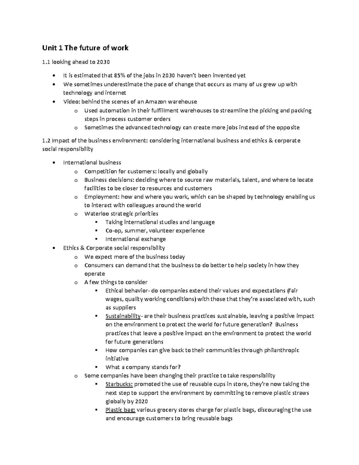 Midterm Review - Unit 1 The future of work 1 looking ahead to 2030 It ...