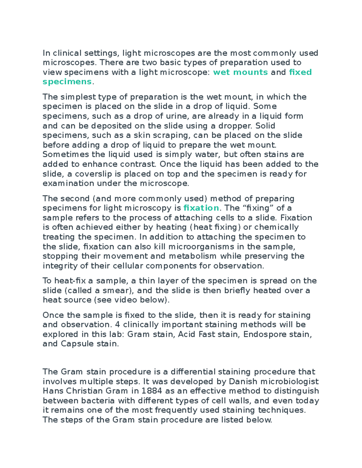 Lab 2 readings - lab reading - In clinical settings, light microscopes ...