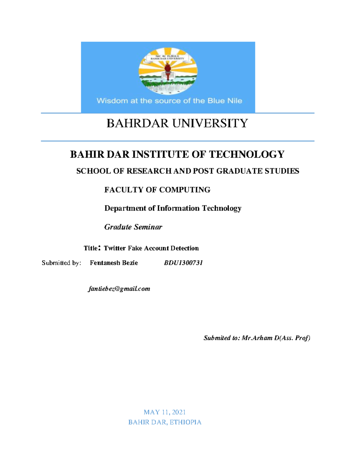 Review seminar - Note - BAHRDAR UNIVERSITY BAHIR DAR INSTITUTE OF ...